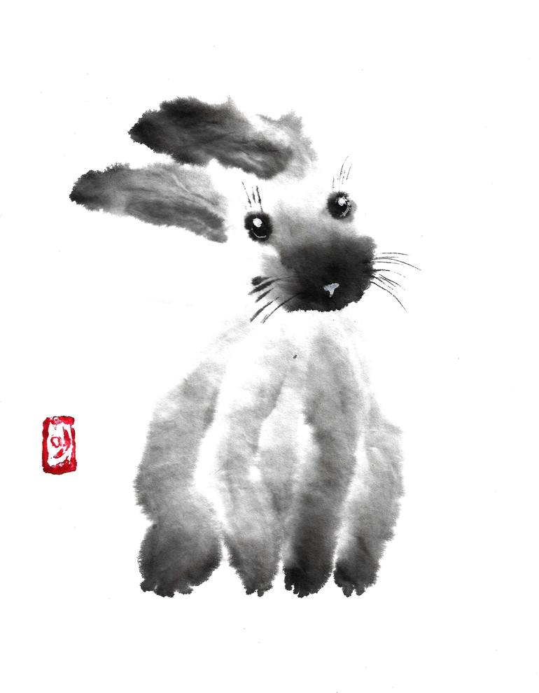 Rabbit Sumi-e Painting by Milla Krivdina | Saatchi Art