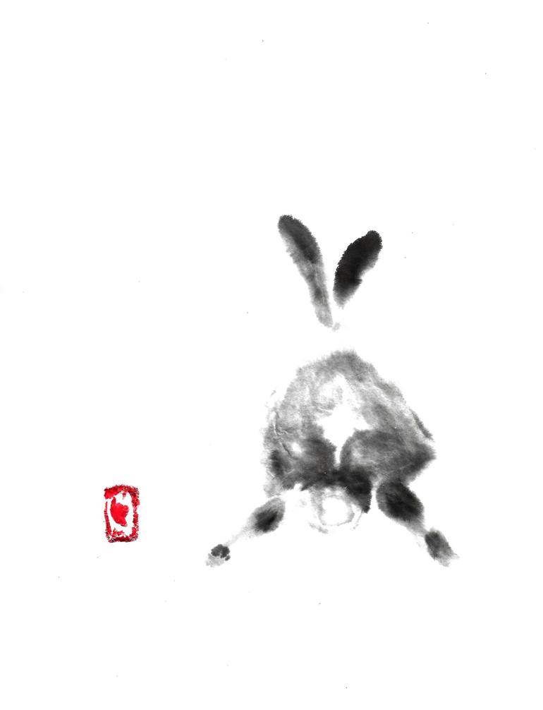 Rabbit resting Sumi-e Painting by Milla Krivdina | Saatchi Art