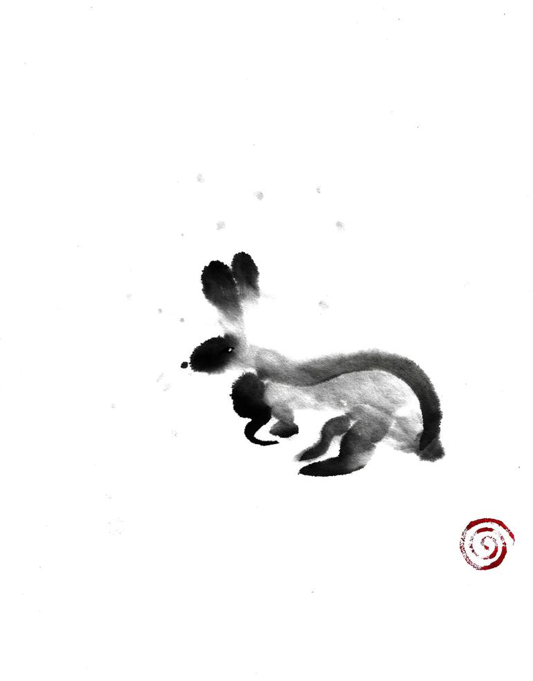Running rabbit Sumi-e Painting by Milla Krivdina | Saatchi Art