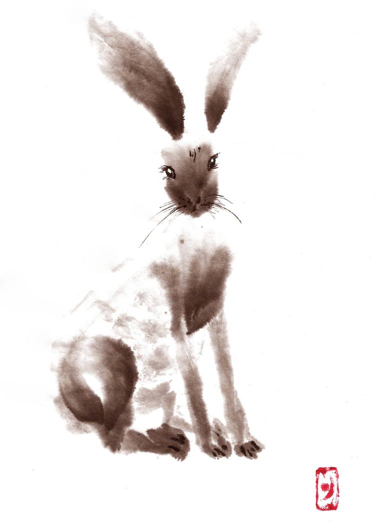 Rabbit Sumi-e painting Painting by Milla Krivdina | Saatchi Art