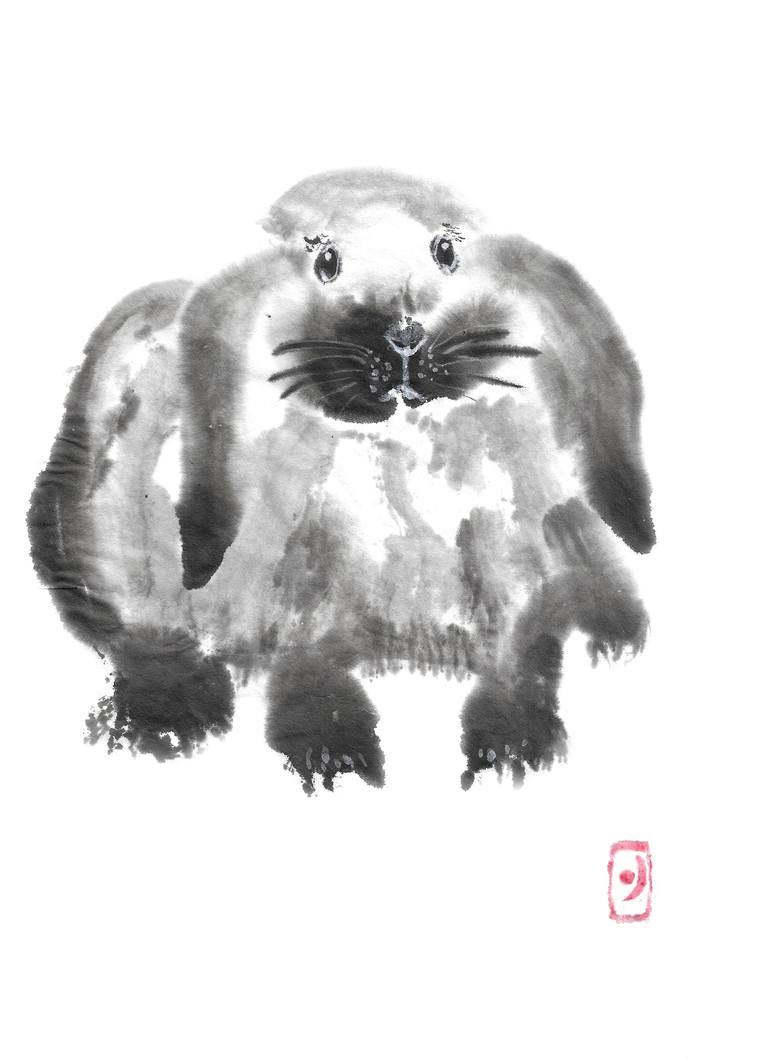 Rabbit Sumi-e Painting by Milla Krivdina | Saatchi Art