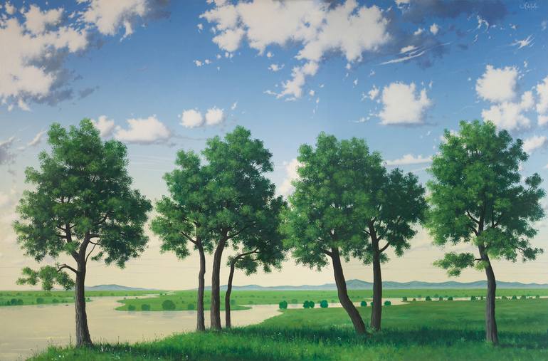 The Old Man and The River Painting by Navitrolla Gallery | Saatchi Art