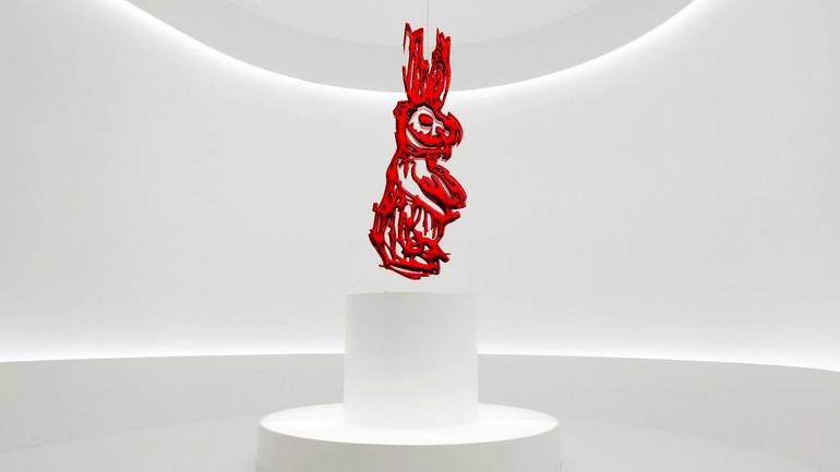 The Red Rabbit - Shiny Chrome Plastic Sculpture – Meetar Sculpture by ...