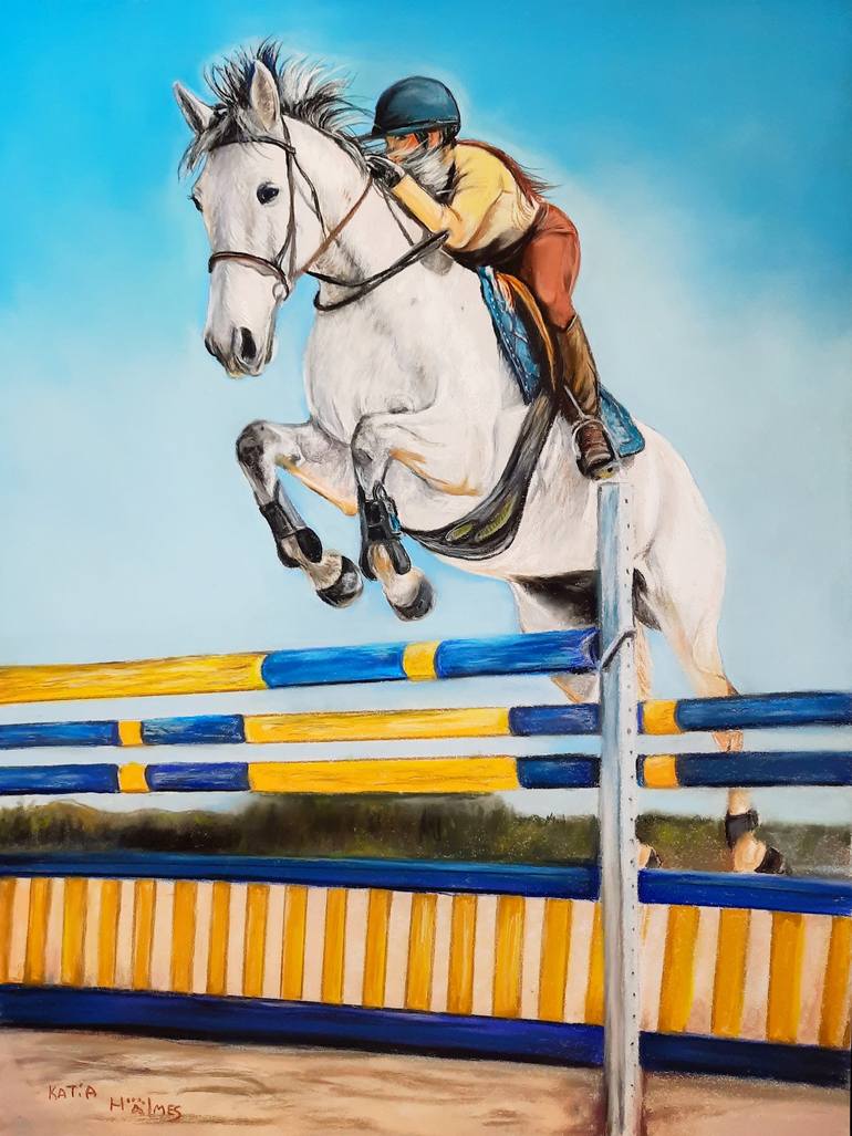 White horse with a jockey Drawing by Katia Holmes | Saatchi Art
