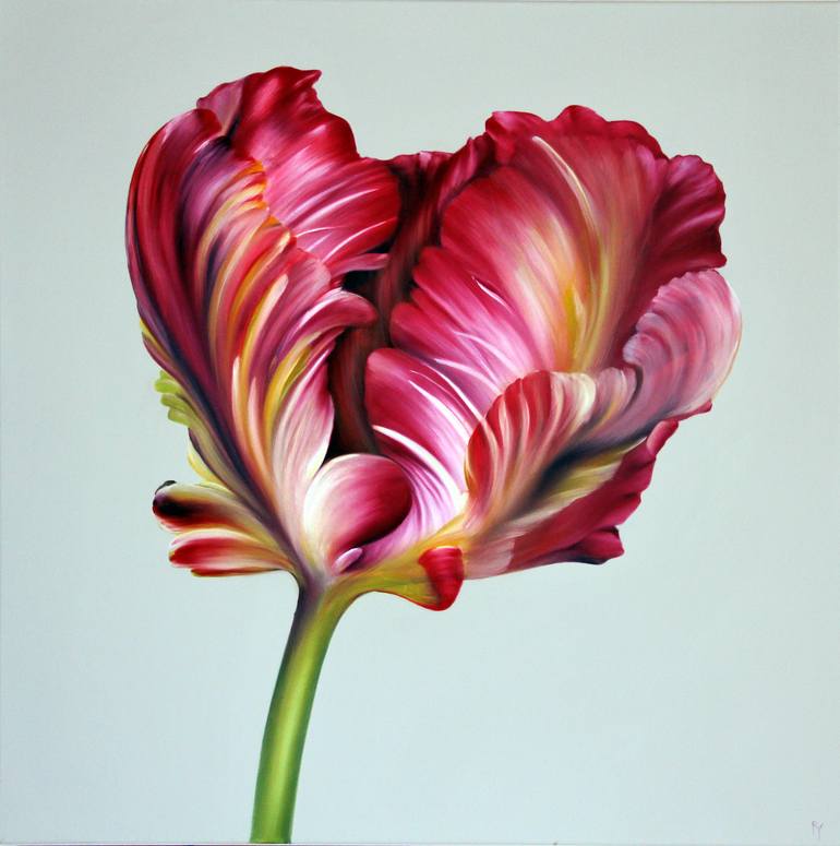 Pink Parrot Tulip Painting by Robina Yasmin | Saatchi Art