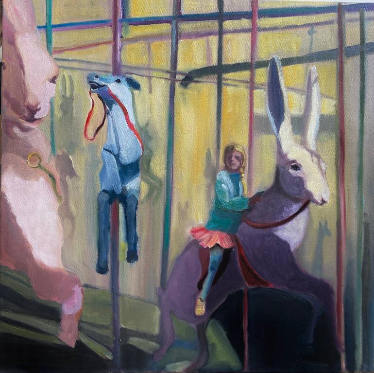 Central Park Carousel 1963 Painting by Jane Leibowitz | Saatchi Art