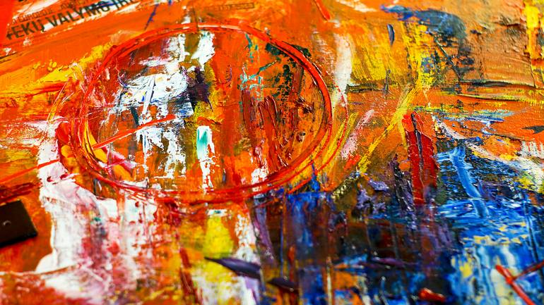Strict Control. Colorful Abstract Expressive Oil Painting. Signed ...
