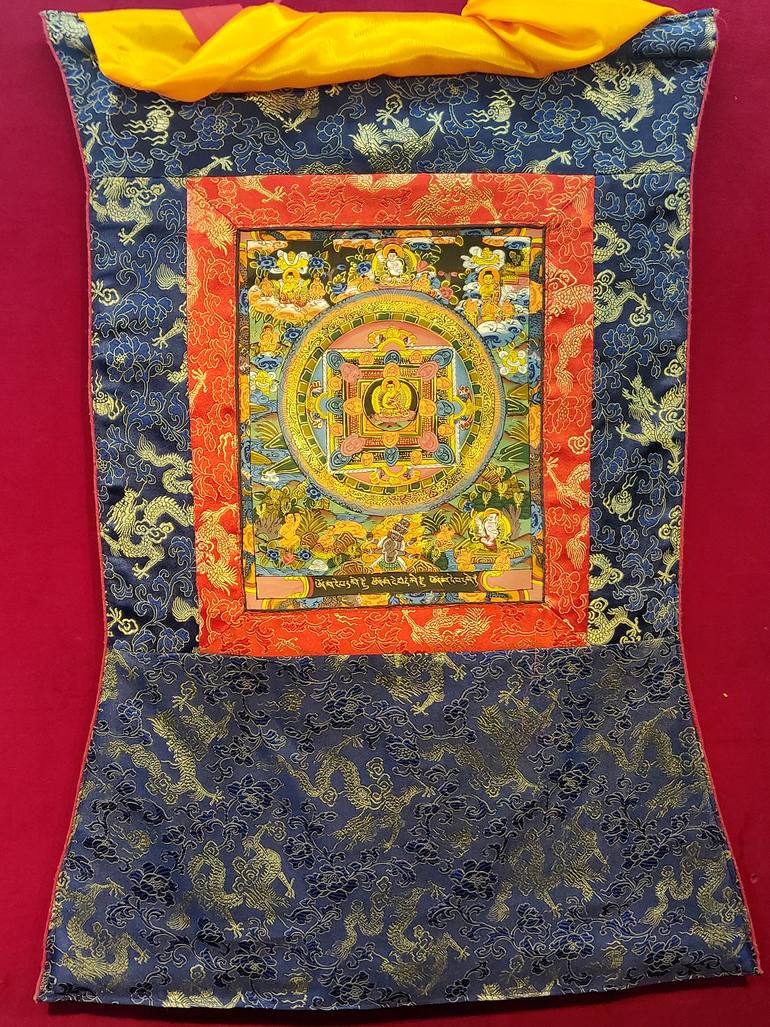 Buddha Mandala Traditional Thangka in Tibetan Style with Authentic Silk ...