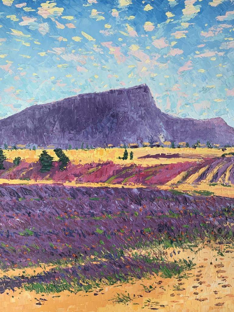 VIOLET LAND UNDER PASTEL BLUE SKY BY OIL PAINTING Painting by Tanvara ...