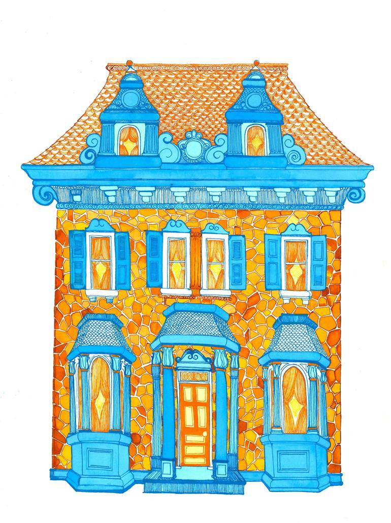House of Blue and Gold Drawing by Barbara Sherman | Saatchi Art