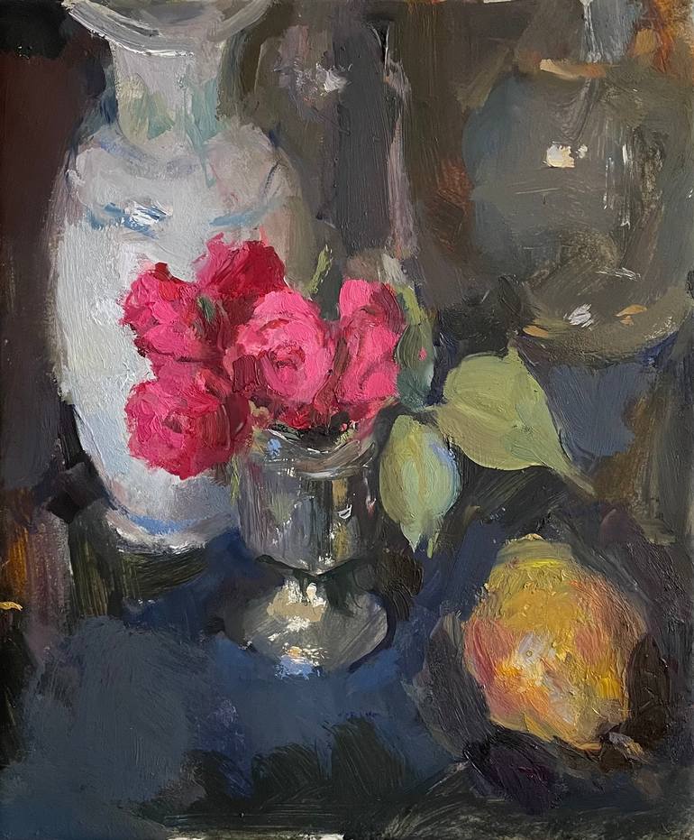 Roses with a pear Painting by Dada Novikova | Saatchi Art