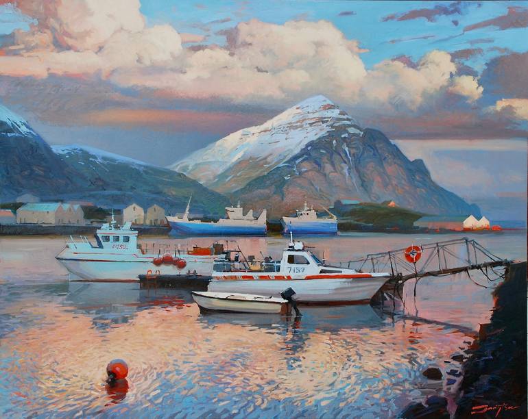 A Sunset in Höfn Painting by Oleg Savytski | Saatchi Art