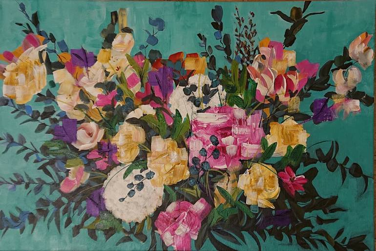 Teal Flora Painting by Jennifer Crowshaw | Saatchi Art