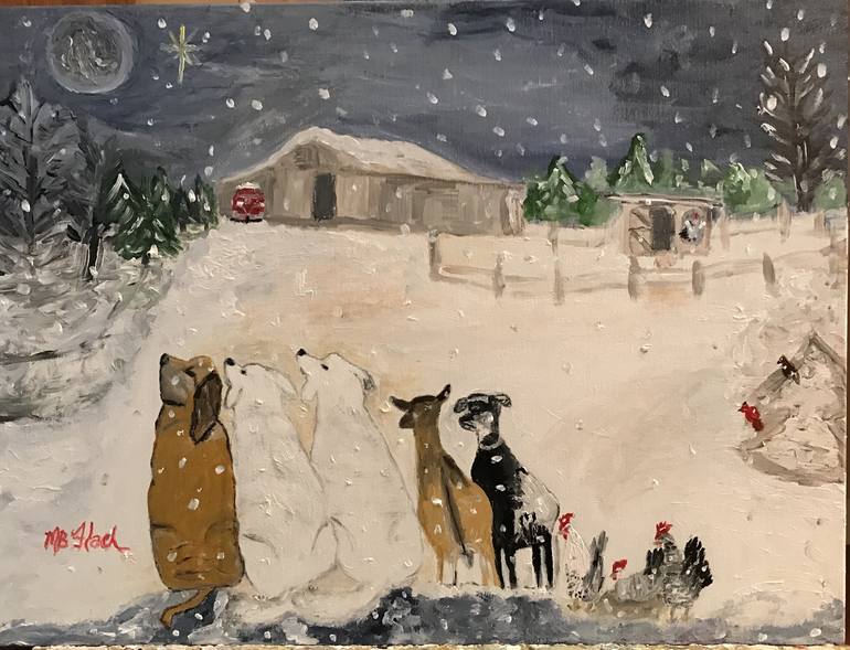 Winter Moon at Last Chance Farm Painting by Mary Flach | Saatchi Art