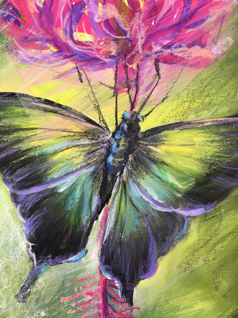 Rainforest butterfly - Impressionism green nature A4 small Painting by ...