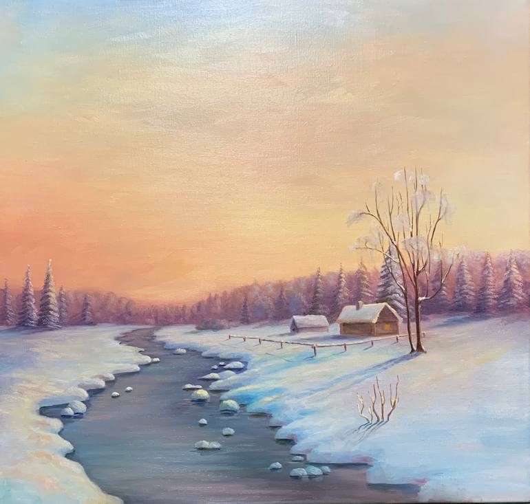 Winter morning Painting by Анастасия Алехина | Saatchi Art