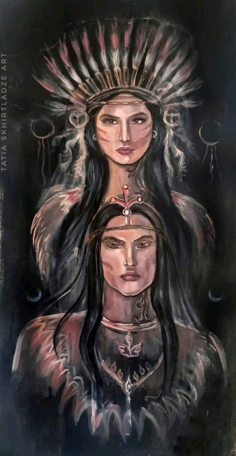 Mystic people of native American Painting by Tatia Tatiaart | Saatchi Art