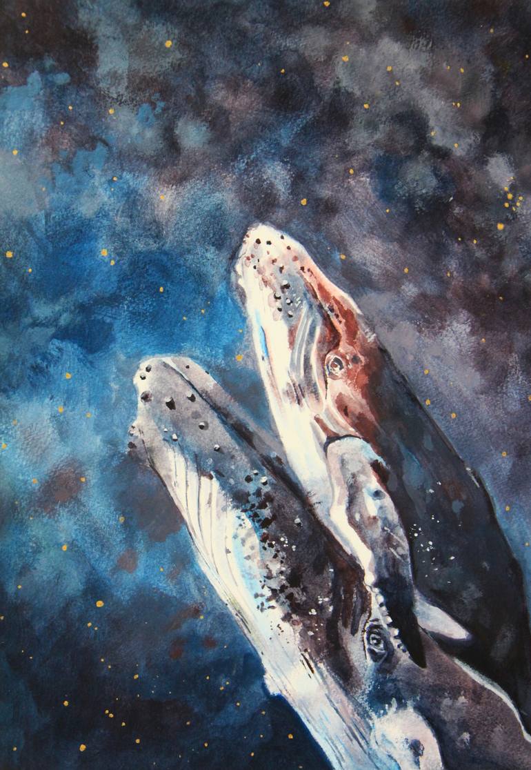 Cosmic Whales Painting by Wiktoria Alicja | Saatchi Art
