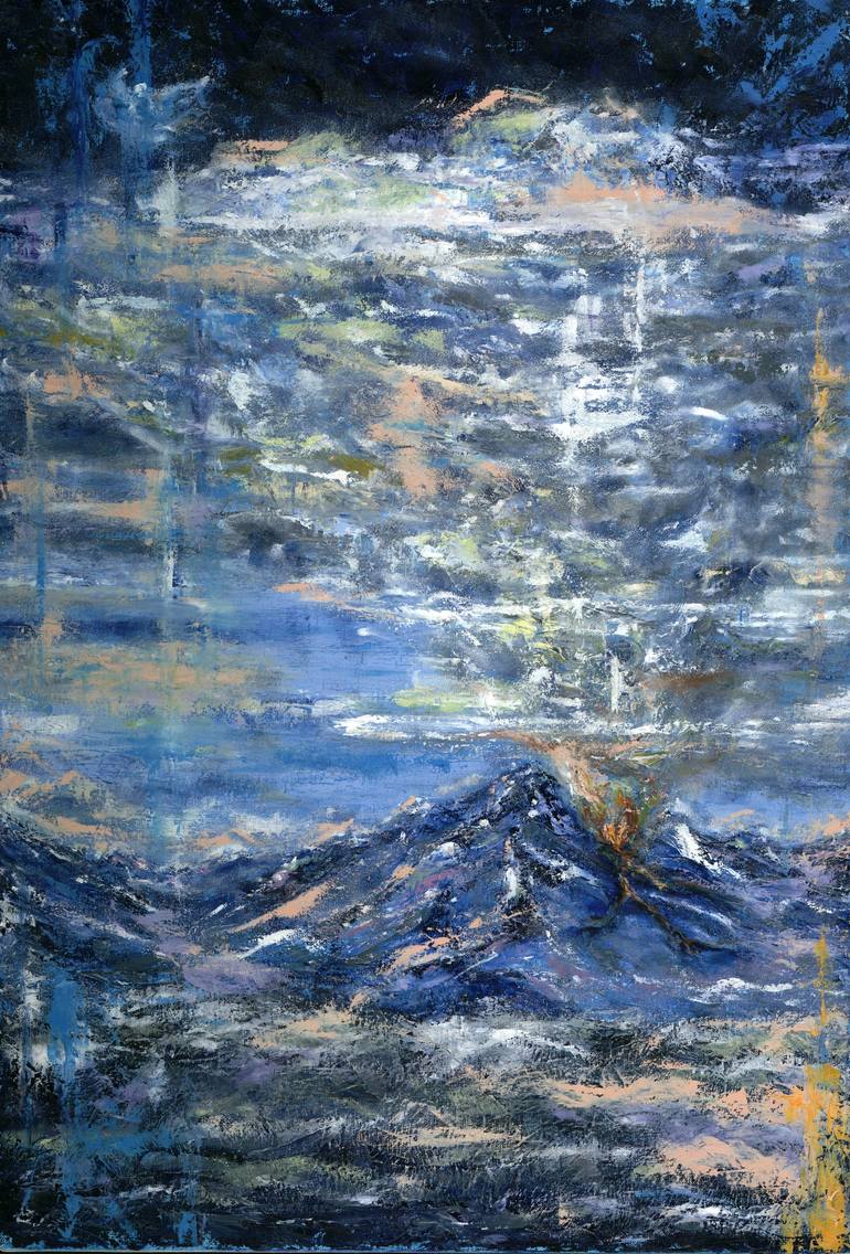Deep blue painting - original oil acrylic painting on canvas gift ...