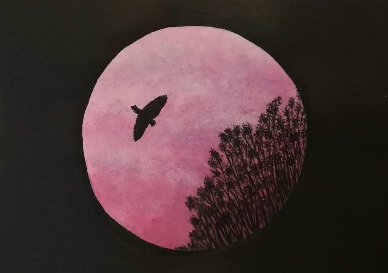 The pink moon Painting by Kristina Vachkova | Saatchi Art