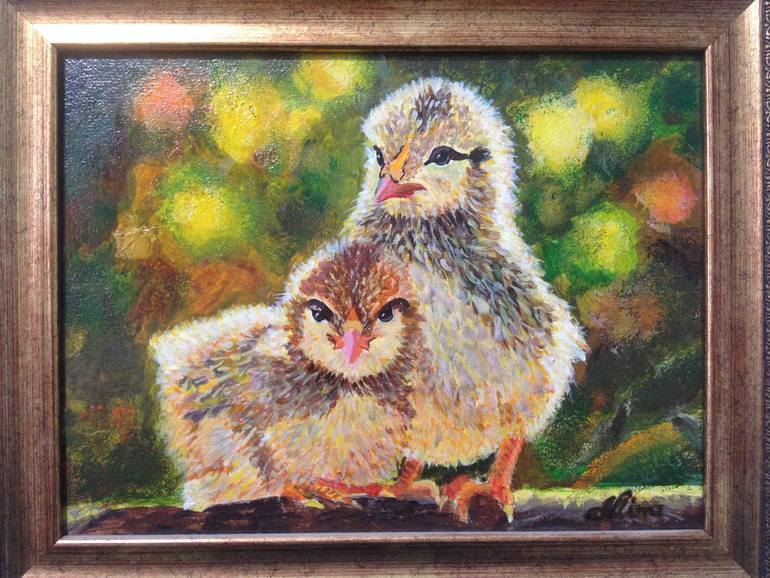 Two Fluffy Chicks Painting by Nalina Art | Saatchi Art
