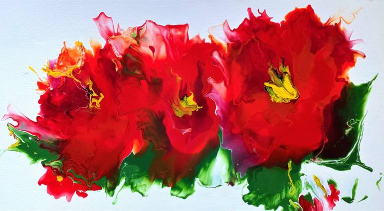 Red Poppy Embrace Painting by Neli Stoyanova | Saatchi Art
