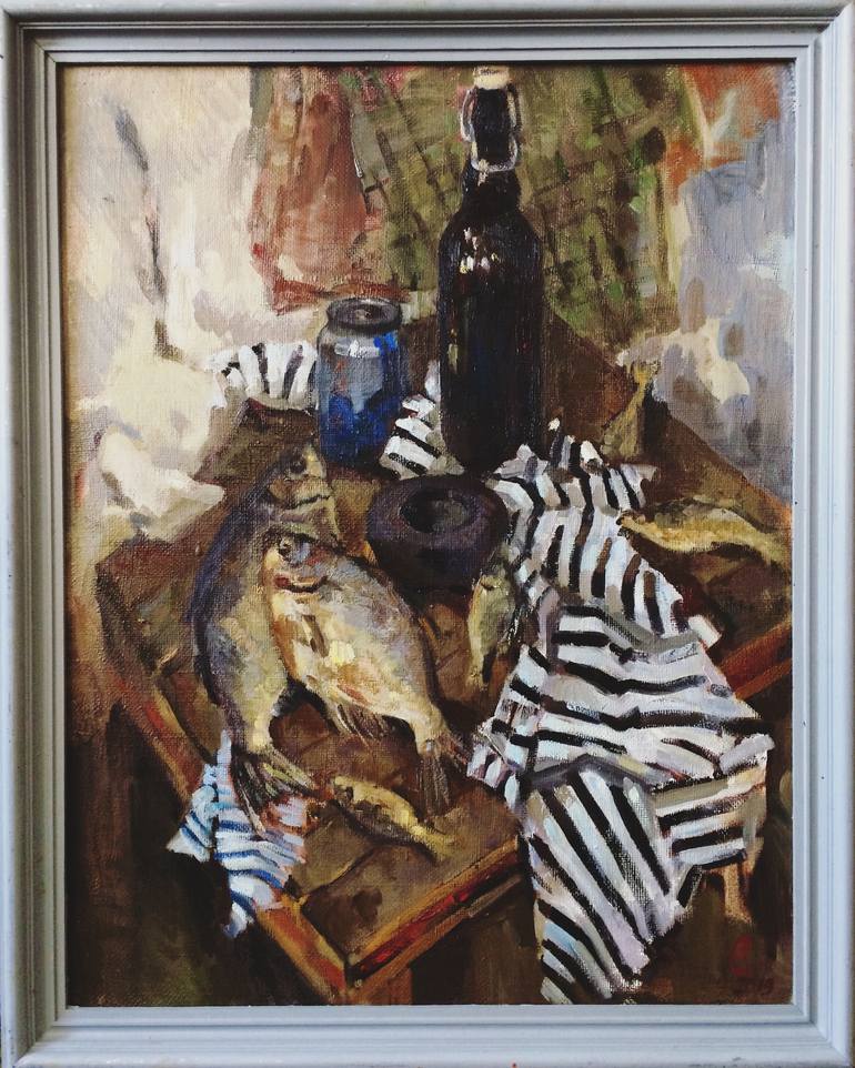 Fishing still life Painting by Olha Salnikova | Saatchi Art