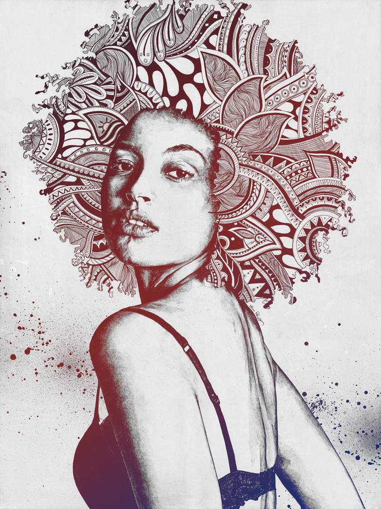 Red Viewphoria | zentangle afro girl realistic portrait Digital by ...