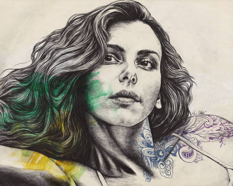 The Rip | delicate woman face portrait Drawing by Marco Paludet ...