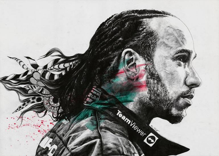 King Hammer: Tribute to Lewis Hamilton Drawing by Marco Paludet ...