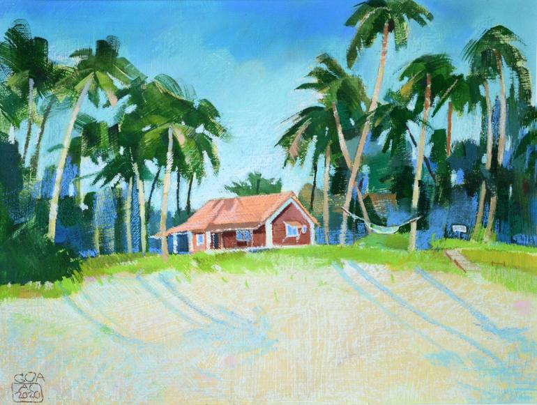 small beach house in GOA 12*16 inces (acrylic/soft pastel) Painting by ...