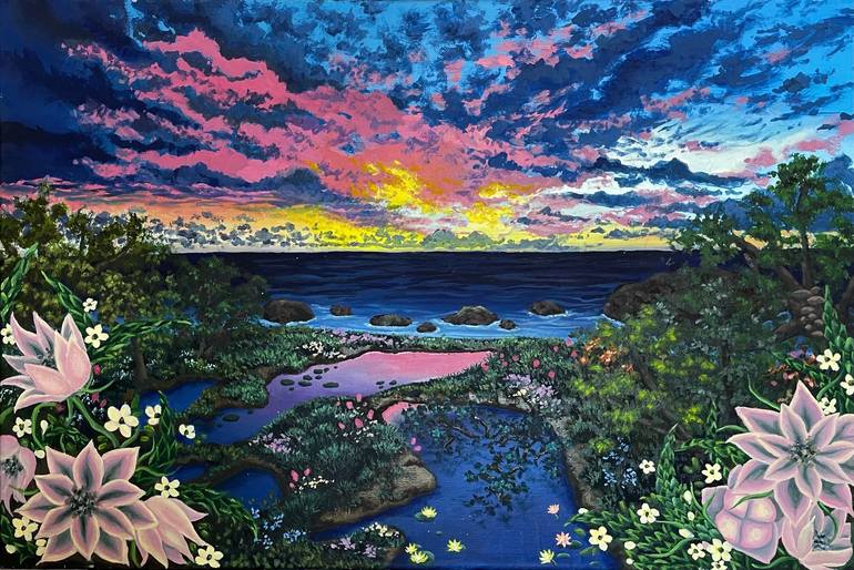 Millennium Sunset oil painting vibrant wall art blue seascape Painting ...
