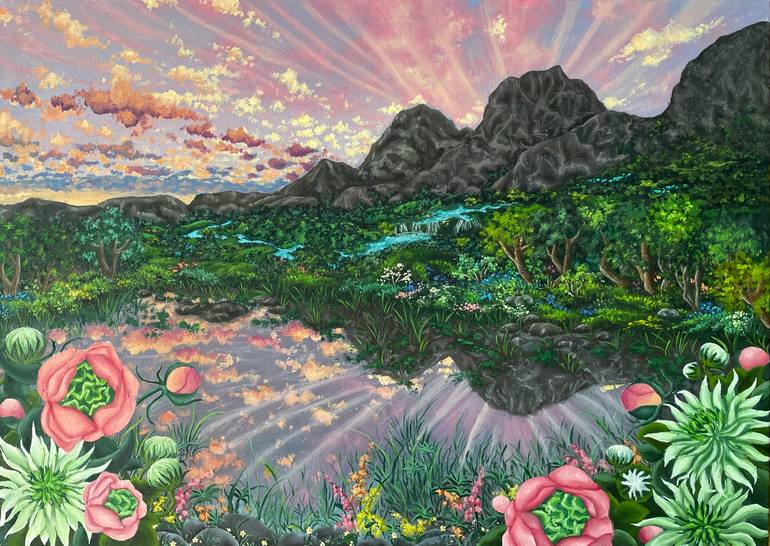 Rising Miracle Sunrise soft pink nature art peonies Painting by Mary ...