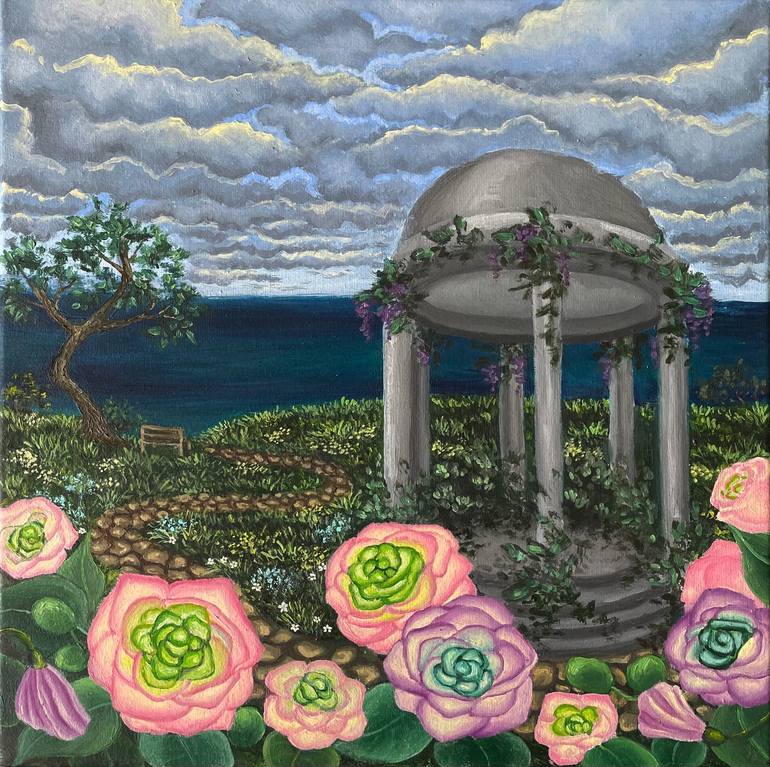 Day-dreaming floral pastel wall art nature arbour Painting by Mary ...