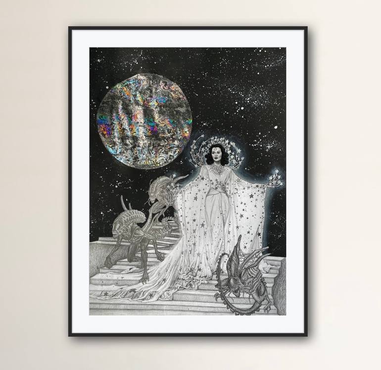 Black and white wall art Hedy Lamarr alien space fantasy decor Drawing ...