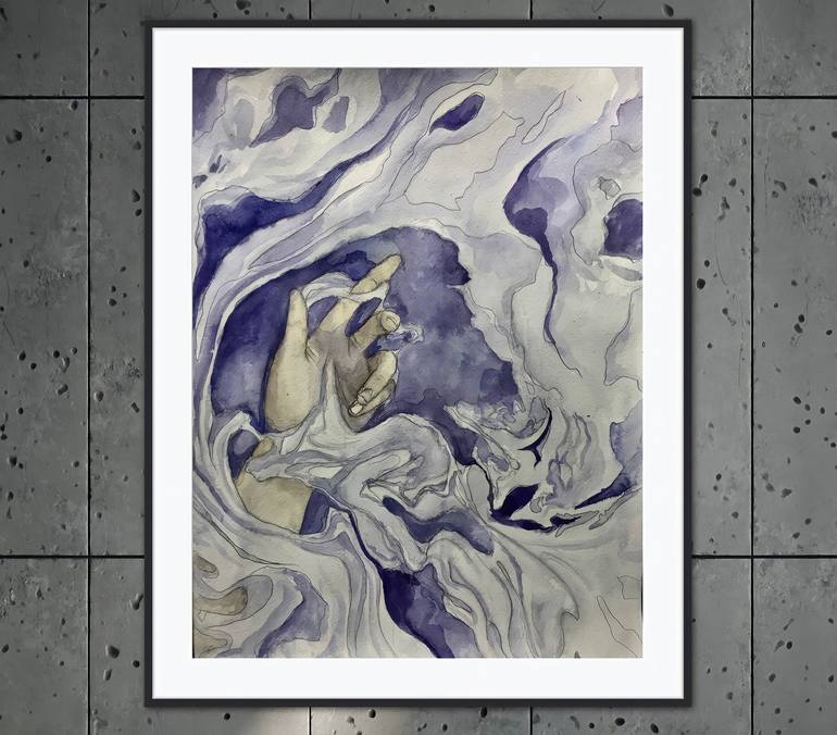 Bathroom wall art watercolor purple fluid painting Painting by Mary ...