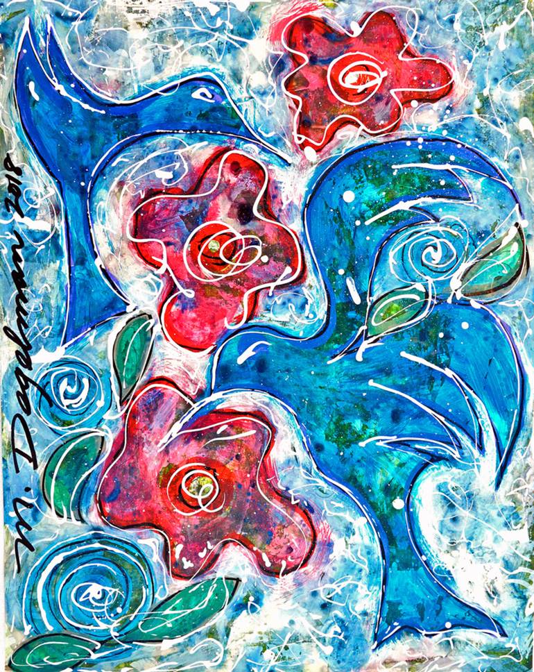 Folk Art - biRDs iN tHe garDEN Painting by Murray Degelman | Saatchi Art