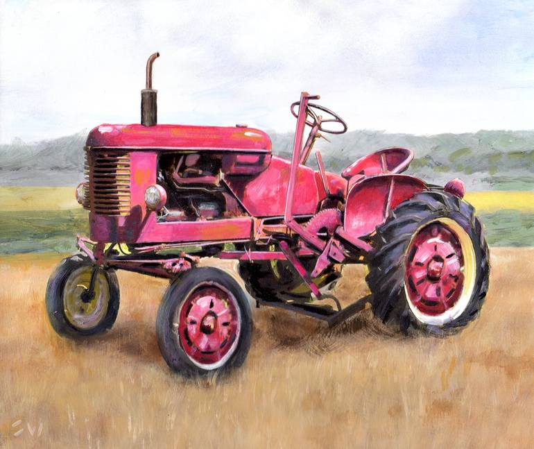 Red Tractor Painting by Stephen Walsh | Saatchi Art