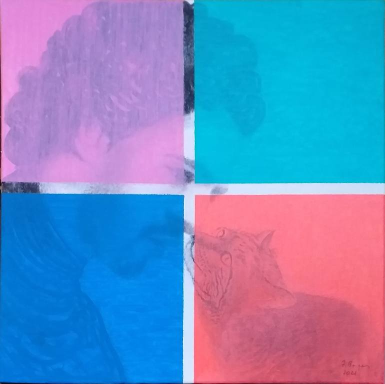 MAN WITH A CAT Painting by Fabio Borges | Saatchi Art