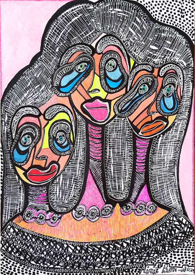 Women expressive faces from Israel Drawing by Mirit Ben-Nun | Saatchi Art