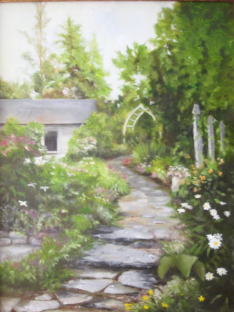 stone steps to cottage Painting by Michael Silverstein | Saatchi Art
