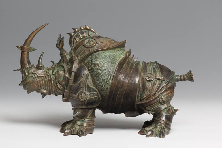 Rhino-Knight Sculpture by Olga Sagakon | Saatchi Art