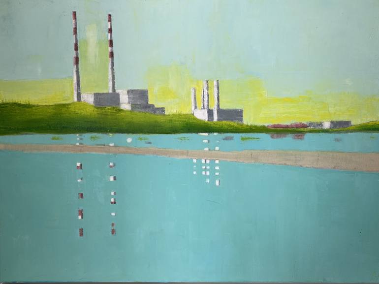 Poolbeg chimneys Painting by Margaret Roberts | Saatchi Art