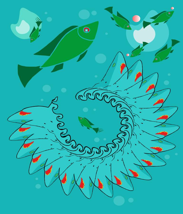 illustration of the beautiful life of deep blue sea Drawing by Galih ...