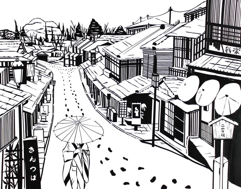 Snow in Kyoto Drawing by CHIHO HARAZAKI | Saatchi Art