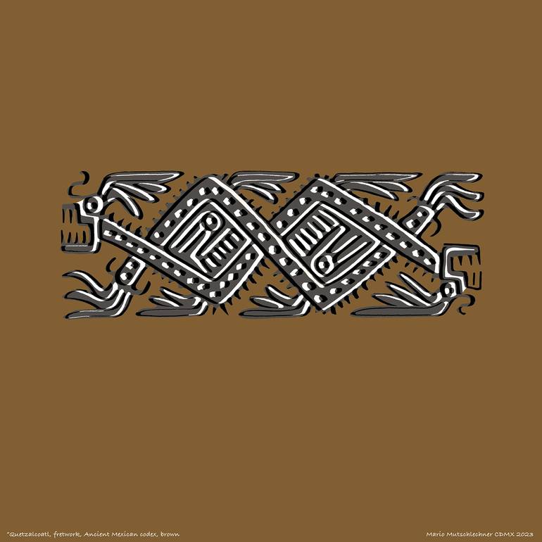 Quetzalcoatl, fretwork Ancient Mexican codex, brown Mixed Media by ...