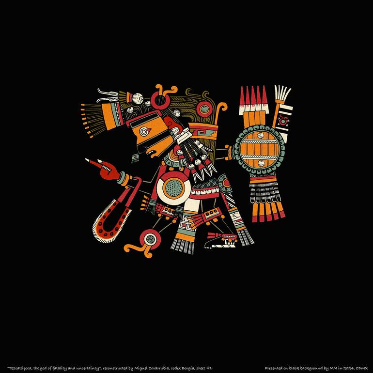 Tezcatlipoca Codex Borgia, sheet 21, by M. Covarrubias, black ...
