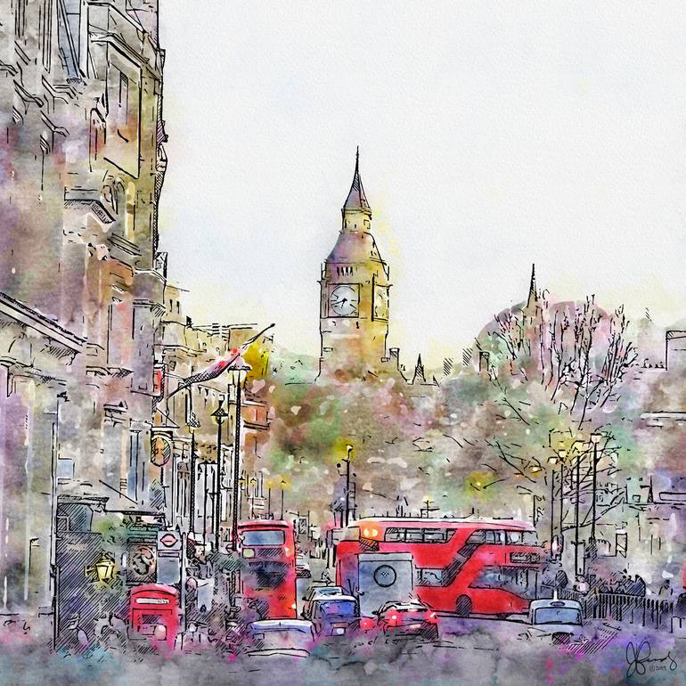 London Street 3 - London, England, UK (Square Format) Painting by ...