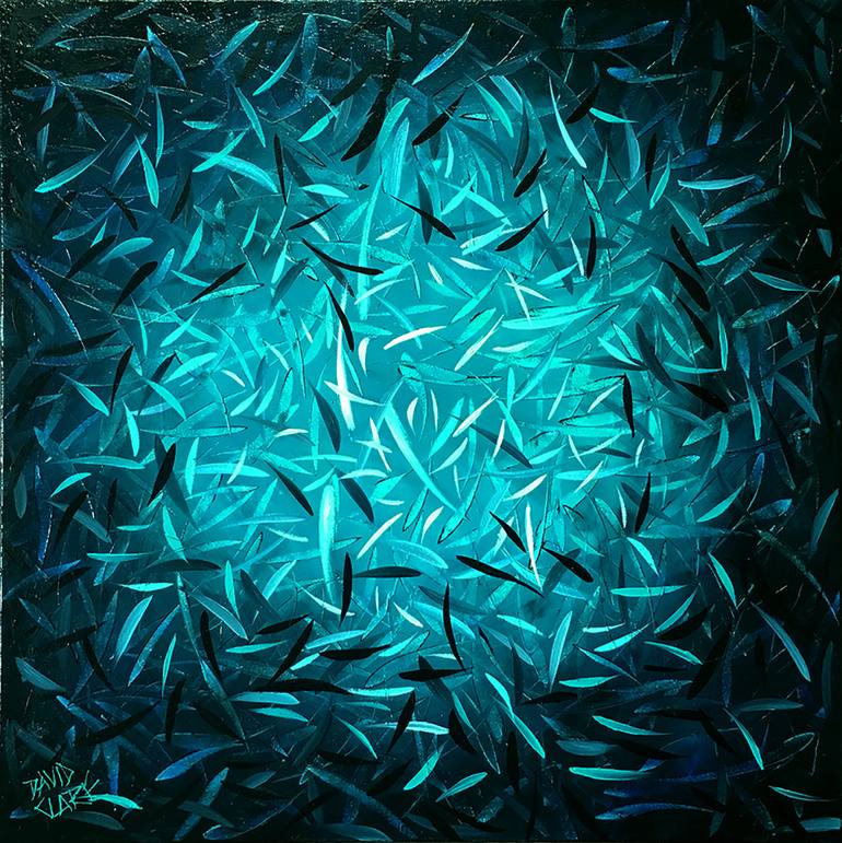 Black Fish In Aqua Painting by David Clare | Saatchi Art