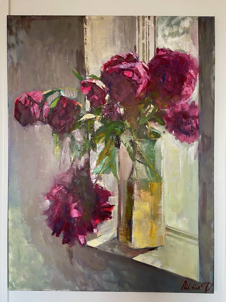 Etude-still life with peonies Painting by Daria Nikitenko | Saatchi Art